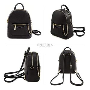 EMPERIA Kayli Faux Leather Mini Backpack Fashion 3 Way Carry Casual Lightweight Rucksack Daypack for Women Black