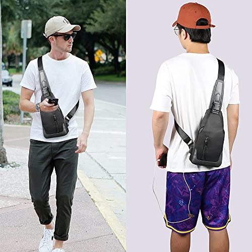 Sling Backpack with USB Charging Port, Chest Bag Crossbody Daypack Shoulder Bag for Men, Hiking, Cycling, Travel