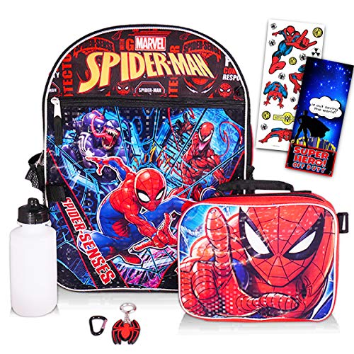 Marvel Spiderman Backpack and Lunch Box ~ 6-Pc Bundle with Spider-Man School Supplies Set with Backpack, Lunch Bag, and More