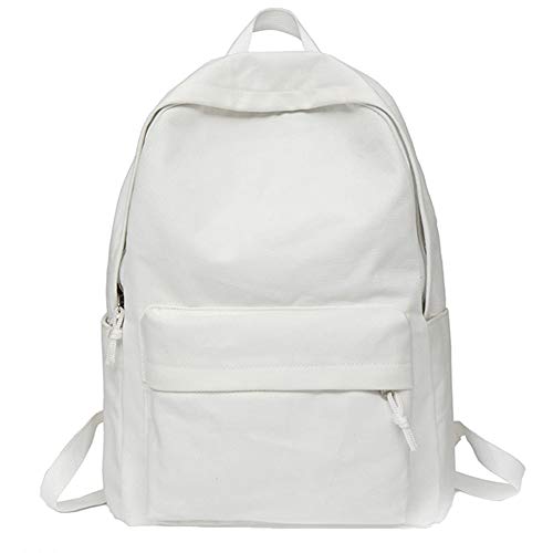 Jesdo DIY Canvas Backpack Large Casual Daypack Satchel (White with Side Pockets)