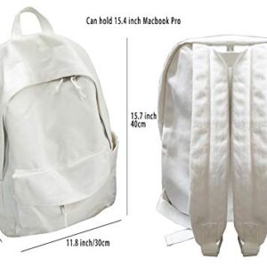 Jesdo DIY Canvas Backpack Large Casual Daypack Satchel (White with Side Pockets)