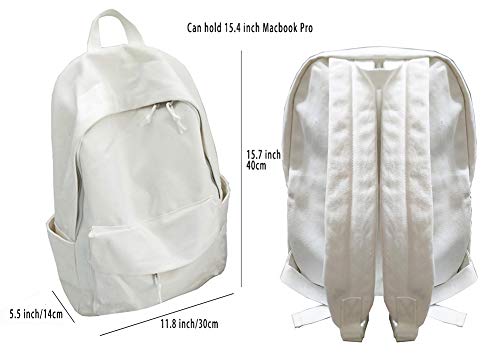 Jesdo DIY Canvas Backpack Large Casual Daypack Satchel (White with Side Pockets)