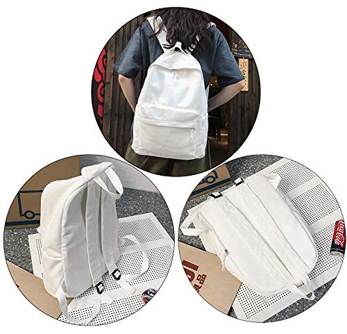 Jesdo DIY Canvas Backpack Large Casual Daypack Satchel (White with Side Pockets)