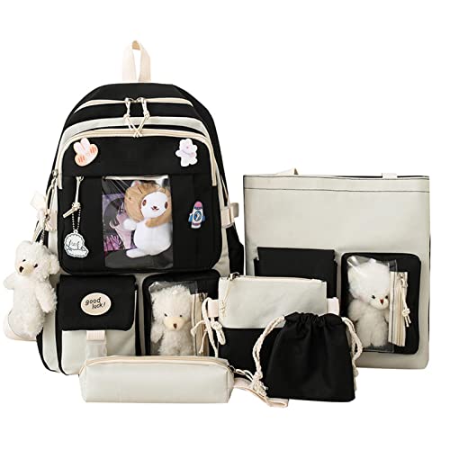 FUINUEIO Kawaii Backpack Casual Bags Cute Aesthetic Backpacks With Kawaii Bear Pendant Pins Handle Shoulder Tote Bag Pencil Case Schoolbag