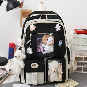 FUINUEIO Kawaii Backpack Casual Bags Cute Aesthetic Backpacks With Kawaii Bear Pendant Pins Handle Shoulder Tote Bag Pencil Case Schoolbag