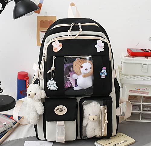 FUINUEIO Kawaii Backpack Casual Bags Cute Aesthetic Backpacks With Kawaii Bear Pendant Pins Handle Shoulder Tote Bag Pencil Case Schoolbag