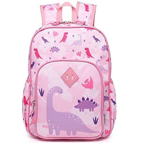 VASCHY Toddler Kids backpacks, Cute Lightweight Water Resistant Preschool Kindergarten Backpack for Girls Pink Dinosaurs