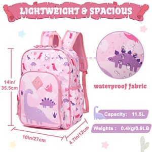 VASCHY Toddler Kids backpacks, Cute Lightweight Water Resistant Preschool Kindergarten Backpack for Girls Pink Dinosaurs