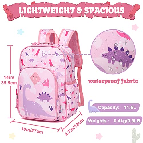 VASCHY Toddler Kids backpacks, Cute Lightweight Water Resistant Preschool Kindergarten Backpack for Girls Pink Dinosaurs