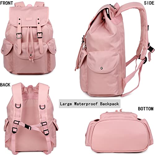 Large Waterproof Computer Laptop Backpack 15.6 inch College School Backpack Travel Hiking Backpack for Women (Pink)