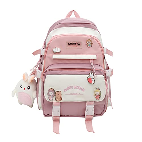 Mfikaryi kawaii Girls Backpack with Cute,Aesthetic Backpacks for School Bags,Bookbag with Cute Plush Pendant for Teens