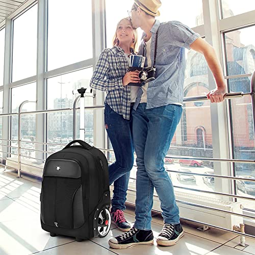 WMHYLYH Waterproof Rolling Backpack, Backpack with Wheels for Business, College Student and Travel Commuter, Carry on Backpack with Laptop Compartment for Women and Men (Black, 20inch)