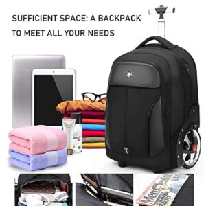 WMHYLYH Waterproof Rolling Backpack, Backpack with Wheels for Business, College Student and Travel Commuter, Carry on Backpack with Laptop Compartment for Women and Men (Black, 20inch)