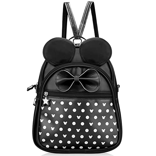 Voikukka Cute Girls Mini Mouse Backpack Purse Little Kids Backpacks for Toddler Girls Small Travel Backpack Leather Convertible Crossbody Bag Daypack Black Childrens Baby Backpack