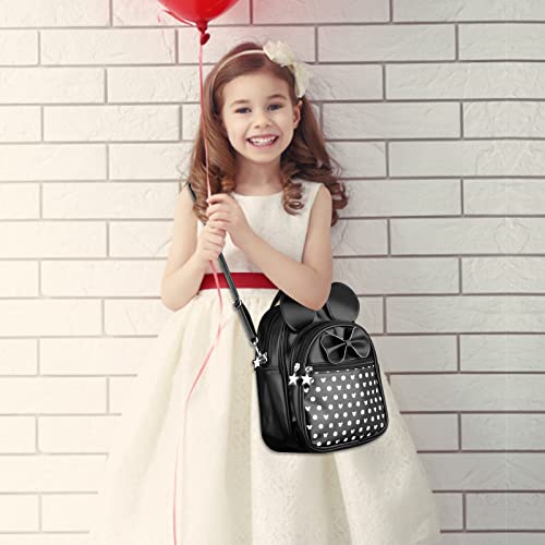 Voikukka Cute Girls Mini Mouse Backpack Purse Little Kids Backpacks for Toddler Girls Small Travel Backpack Leather Convertible Crossbody Bag Daypack Black Childrens Baby Backpack