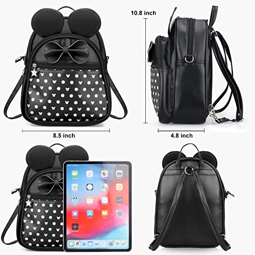 Voikukka Cute Girls Mini Mouse Backpack Purse Little Kids Backpacks for Toddler Girls Small Travel Backpack Leather Convertible Crossbody Bag Daypack Black Childrens Baby Backpack