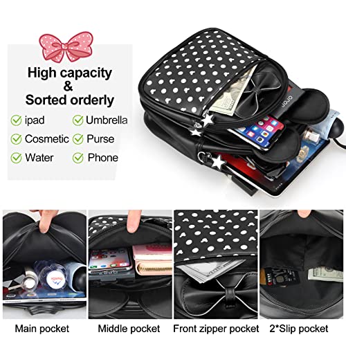 Voikukka Cute Girls Mini Mouse Backpack Purse Little Kids Backpacks for Toddler Girls Small Travel Backpack Leather Convertible Crossbody Bag Daypack Black Childrens Baby Backpack