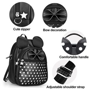 Voikukka Cute Girls Mini Mouse Backpack Purse Little Kids Backpacks for Toddler Girls Small Travel Backpack Leather Convertible Crossbody Bag Daypack Black Childrens Baby Backpack