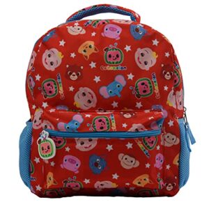 cocomelon jj & animal friends allover character print 14” backpack for boys and girls, kids & pre-school travel bag with padded back and padded adjustable straps