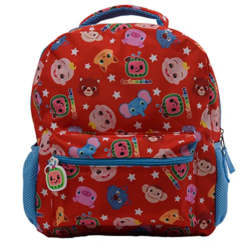 Cocomelon JJ & Animal Friends Allover Character Print 14” Backpack for Boys and Girls, Kids & Pre-school Travel Bag with Padded Back and Padded Adjustable Straps