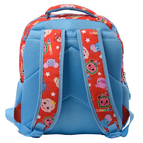 Cocomelon JJ & Animal Friends Allover Character Print 14” Backpack for Boys and Girls, Kids & Pre-school Travel Bag with Padded Back and Padded Adjustable Straps