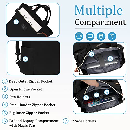 Backpack Purse for Women Large Diaper Bag Travel Laptop Casual Bookbag Work Shopping Docter Nurse Teacher Bag Light Weight 15.6-in Computer Multifunctional with Tote Handles Black