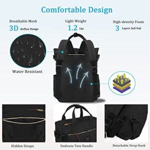 Backpack Purse for Women Large Diaper Bag Travel Laptop Casual Bookbag Work Shopping Docter Nurse Teacher Bag Light Weight 15.6-in Computer Multifunctional with Tote Handles Black