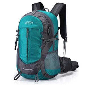 g4free 35l hiking backpack water resistant outdoor sports travel daypack lightweight with rain cover for women men (peacock green)