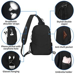 Crossbody Sling Bag for Men, 18L Expanded Sling Backpack with USB Port, Water Resistant Travel Hiking Daypack with Phone Pocket, Lightweight Shoulder Bag for Travel Camping Hiking Outdoor Sports