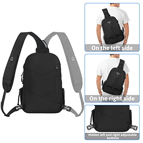 Crossbody Sling Bag for Men, 18L Expanded Sling Backpack with USB Port, Water Resistant Travel Hiking Daypack with Phone Pocket, Lightweight Shoulder Bag for Travel Camping Hiking Outdoor Sports