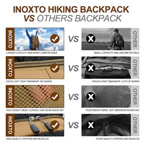 INOXTO 40L Hiking Backpack Camping Backpack with Waterproof Rain Cover for Men Women, Outdoor Sport Travel Daypack with Adjustable Chest and Hip Strap for Climbing Camping Touring (Khaki)