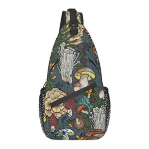 mushroom sling backpack sling bag travel crossbody bag triangle chest daypack purse hiking shoulder bag for men women teen gym casual climbing runners cycling