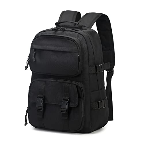 Shaelyka Lightweight School Bag 21L College Laptop Backpack for Men Women, Water Resistant Travel Rucksack for Sports, 12 Pockets High School Bookbag, Black