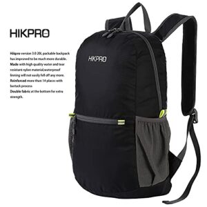 HIKPRO Unisex Ultralight Handy Packable Backpack, Black, 6.5 Oz