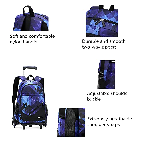 Bansusu 3Pcs Black Galaxy Primary Middle School Bag Rolling Backpack Set for Elementary Boys Wheeled Bookbag with Six Wheels