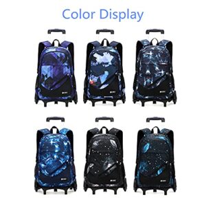 Bansusu 3Pcs Black Galaxy Primary Middle School Bag Rolling Backpack Set for Elementary Boys Wheeled Bookbag with Six Wheels