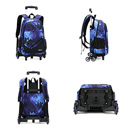 Bansusu 3Pcs Black Galaxy Primary Middle School Bag Rolling Backpack Set for Elementary Boys Wheeled Bookbag with Six Wheels