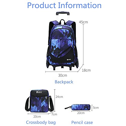 Bansusu 3Pcs Black Galaxy Primary Middle School Bag Rolling Backpack Set for Elementary Boys Wheeled Bookbag with Six Wheels