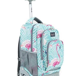 Tilami Kids Rolling Backpack 18 inch Boys and Girls Laptop Backpack, Flamingos