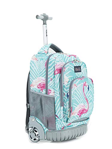 Tilami Kids Rolling Backpack 18 inch Boys and Girls Laptop Backpack, Flamingos