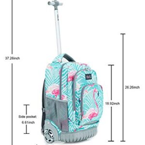 Tilami Kids Rolling Backpack 18 inch Boys and Girls Laptop Backpack, Flamingos