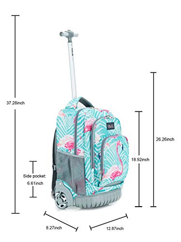 Tilami Kids Rolling Backpack 18 inch Boys and Girls Laptop Backpack, Flamingos