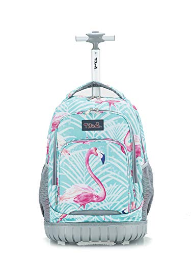 Tilami Kids Rolling Backpack 18 inch Boys and Girls Laptop Backpack, Flamingos