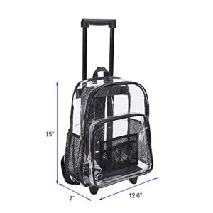 Rolling Clear Backpack, Heavy Duty Cold-Resistant Security Transparent PVC Backpack with Wheels