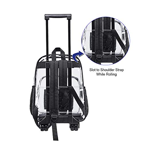 Rolling Clear Backpack, Heavy Duty Cold-Resistant Security Transparent PVC Backpack with Wheels