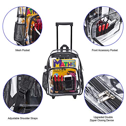 Rolling Clear Backpack, Heavy Duty Cold-Resistant Security Transparent PVC Backpack with Wheels