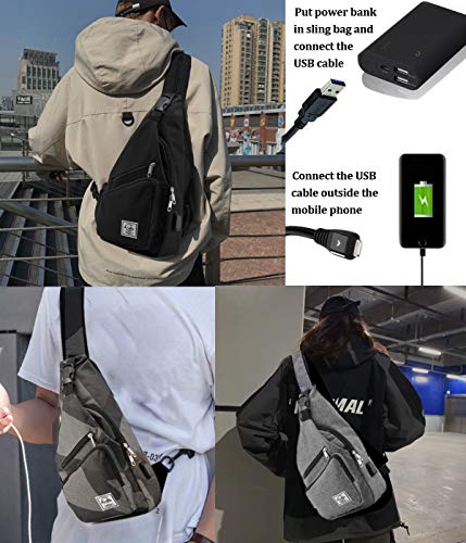 d'yallee 15.4" Sling Bag for Men Crossbody Shoulder Chest Bags Nylon for Travel Gym Sport Hiking with USB Charger Port