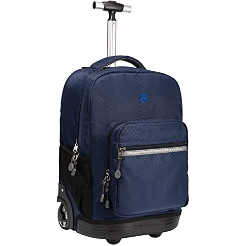 WEISHENGDA 18 inches Wheeled Rolling Backpack for Boys and Girls School Student Books Laptop Travel Trolley Bag, Dark Blue