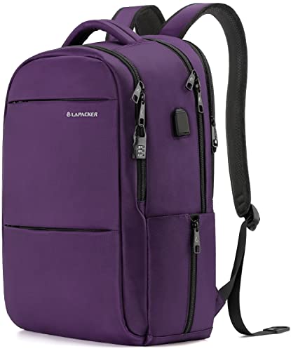 LAPACKER 15.6-17 inch Business Laptop Backpacks for Women Mens, Water Resistant Laptop Travel Bag with USB Charging Port, Lightweight College Students Notebook Computer Backpack - Purple