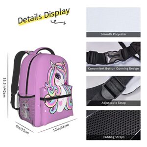 FeHuew Girls Rose Unicorn Backpacks Bookbag 16 Inch Shoulder Bag Daypack for 1-5th Grade School